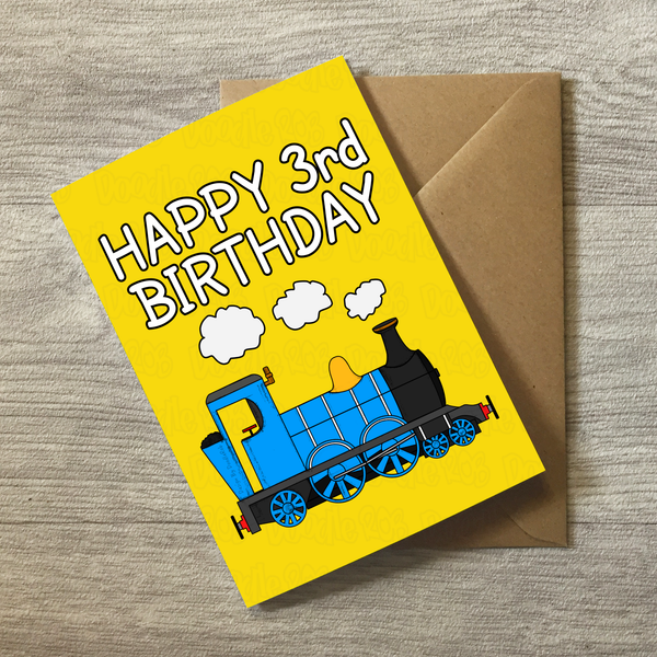 Train 3rd Birthday Card - 3 Year Old Boy - Steam Train Card – DoodleRob