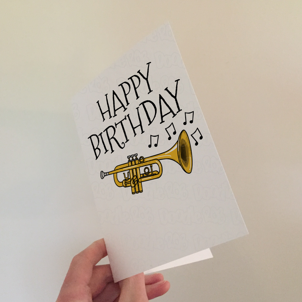 Trumpet Birthday Card - Trumpeter Greeting Card – DoodleRob