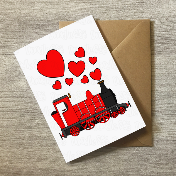 Train Valentines Card - Steam Locomotive Anniversay Card – DoodleRob