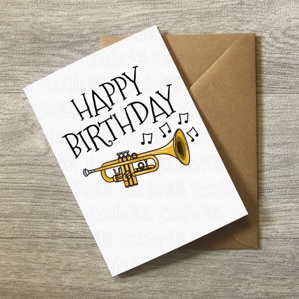 Trumpet Birthday Card - Trumpeter Greeting Card – DoodleRob